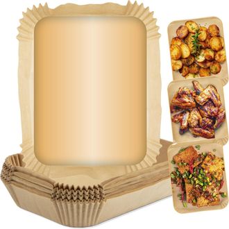 Gourmetmaxx Backpapier f&uuml;r Hei&szlig;luftfritteuse, 3 bis 5 Liter | Backpapierschale - antihaftbeschichtet & &ouml;lbest&auml;ndig | Doppelkorb Airfryer Backpapier - 100 St&uuml;ck | 