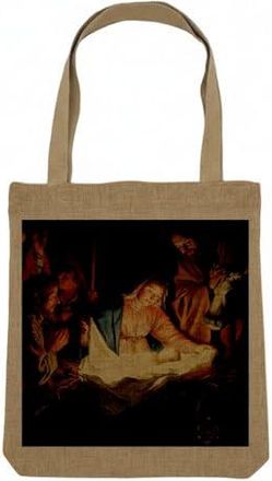 Fabulous Sac Shopping Tote Bag Aspect Lin - La Nativite Naissance de LEnfant Jesus Peinture Vierge Marie Noel - Sac de Courses Toile Epaisse 360g Beige Naturel