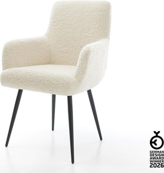 DELIFE Esszimmerstuhl Heira-Flex mit Armlehnen Teddystoff Beige 4-Fu&szlig; konisch Schwarz Taschenfederkern, Esszimmerst&uuml;hle