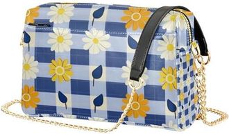 Mnsruu Sacs à bandoulière pour femme, sac à main en cuir motif marguerite bleu