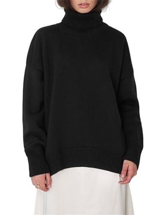 Generic Pull oversize &agrave; col roul&eacute; d&eacute;contract&eacute; et manches longues pour femme - Pull ample en tricot pour lautomne et lhiver, Noir, M