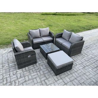 Fimous 5-teilige Gartenm&ouml;bel Sets 6-Sitzer Patio M&ouml;bel Set Weben Wicker Rattan Sofa Stuhl und Tisch mit gro&szlig;em Fu&szlig;hocker - Fimous