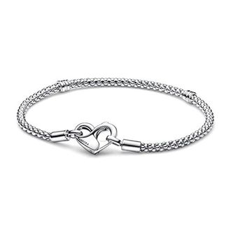 Pandora Pandora Moments Bracelet maille cloutée en argent sterling avec fermoir coeur, 17