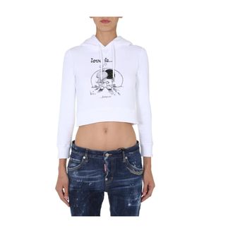 Dsquared2 Hood mit Kordelzug Print - - Sweatshirts & Hoodies - Damen - Wei&szlig; - L
