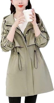 Generic Printemps Automne Mi-long Trench Coat Femme Capuche Cordon Ceinture Sur-Manteau Femme Veste avec Doublure, Version 2, L