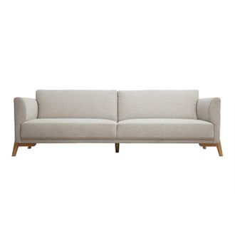 Miliboo Miliboo - Canap&eacute; scandinave 4 places en tissu effet velours textur&eacute; beige et bois clair sindro