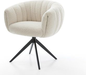 DELIFE Drehstuhl Jada-Flex Teddystoff Beige Kreuzgestell breit Schwarz 360&deg; drehbar Wippfunktion Taschenfederkern, Esszimmerst&uuml;hle