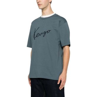 Kenzo Homme, Tops, Bleu, Taille: 2XL T-Shirt Brod&eacute; Signature