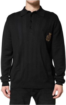 Dolce & Gabbana Homme, Tops, Noir, Taille: M Crest Long Sleeve Pullover Sweater