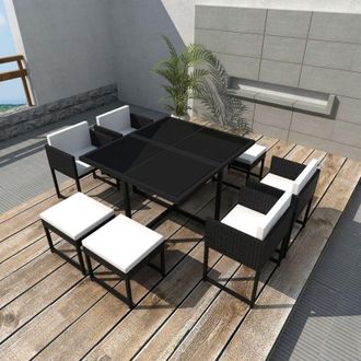 vidaXL Vidaxl - Salon de jardin 9 pcs avec coussins R&eacute;sine tress&eacute;e Noir