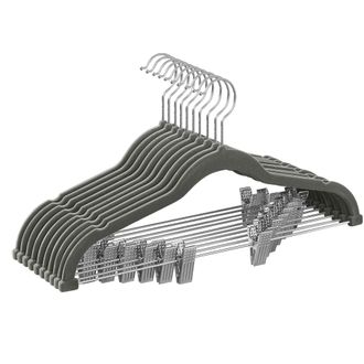 Songmics Kleiderb&uuml;gel Samt, 10er Set, Rockb&uuml;gel, 42,5 cm breit, mit verstellbaren Clips, rutschfest, platzsparend, f&uuml;r Hosen, M&auml;ntel, Kleider, grau CRF012G10