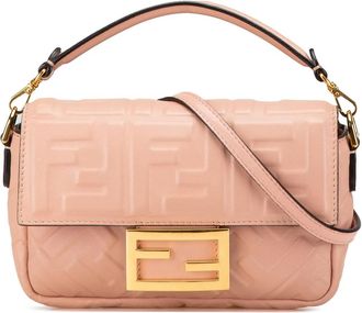 Fendi Hobo Bags - Mini Zucca Embossed Leather Baguette Satchel - Gr. unisize - in Gold - f&uuml;r Damen