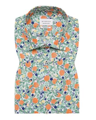 Eterna Kurzarmhemd aus Lyocell und Baumwolle mit Orangen-Print, Comfort Fit in