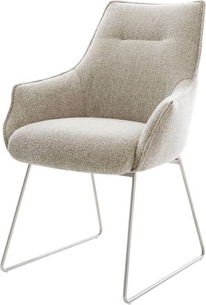 DELIFE Polsterstuhl Alja-Flex mit Armlehnen Kufengestell Edelstahl Webstoff Soft Beige Taschenfederkern