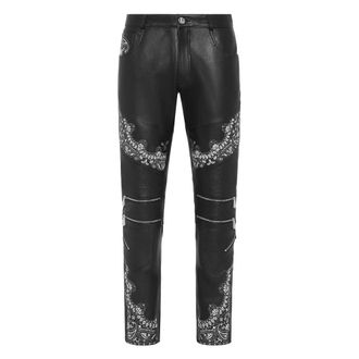 Philipp Plein Homme, Pantalons, Noir, Taille: S Pantalon de biker en cuir Paisley