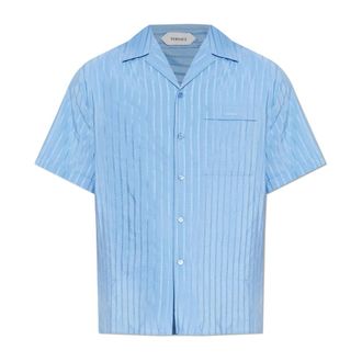 Versace Jacquard Baumwoll-Seidenhemd Regular Fit - - Shirts - Herren - Blau - M