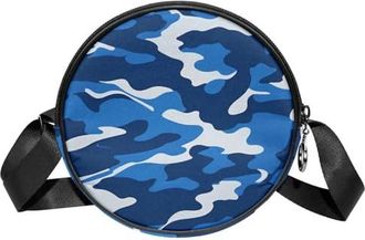 Generic Circle Sac &agrave; bandouli&egrave;re pour femme, petit sac &agrave; bandouli&egrave;re bleu camouflage, sac &agrave; dos avec fermeture &eacute;clair, bretelles r&eacute;glables, sac &agrave; main rond d&eacute;