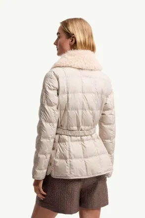 Moncler Shearling-Collar Quilted Down Jacket - Ecru