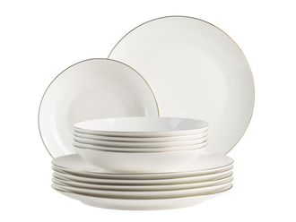 M&auml;ser Serie Felise, elegantes Speiseservice, Geschirr f&uuml;r 6 Personen, elegant, zeitlos, mit goldenem Rand, Porzellan, wei&szlig;