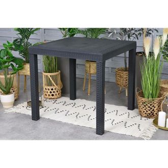 Dmora Dmora - Tisch im Freien Dguidon, Fester quadratischer Tisch, Mehrzweck-Gartentisch in Rattan-Optik, 100% Made in Italy, 80x80h74 cm, Anthrazit