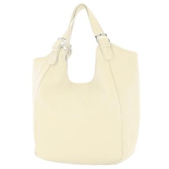 modamoda.de T227 Damen Shopper Schultertasche Leder Large handmade in Italy, Farbe:Creme