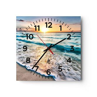 Arttor Modern Wanduhr Meer Welle Strand 30x30cm Quadrat Klein Wand Uhr Glas Analog Zimmeruhren Küche Büro Wohnzimmer Glasuhr Wall Clock Dekoration Design Wan