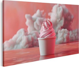 Islandburner Prime Bild auf Leinwand Rosa Softeis im weißen Becher mit Dunstwolken für Schlafzimmer Süßigkeitenliebhaber Eiscafé Bilder Wandbilder Poster