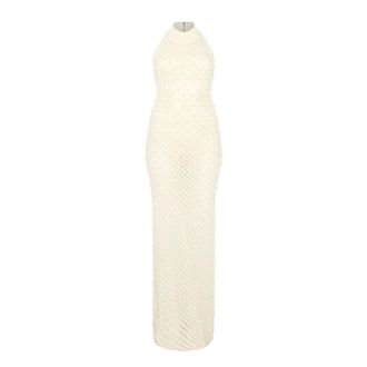 DAVID KOMA David Koma, Femme, Robes, Beige, Taille: 40 FR Pearl Embellished Knit Halter Gown