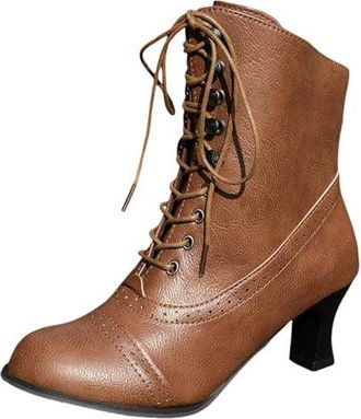 Generic Bottes victoriennes pour femme - Style victorien - Style gothique - Noir - Fermeture éclair latérale - Chaussures hautes à talon bloc - Bout pointu - 