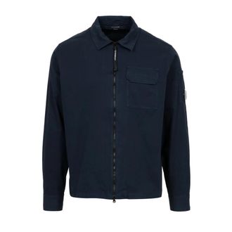 C.P. Company Blaues Baumwollhemd mit durchgehendem Rei&szlig;verschluss - - Shirts - Herren - Blau - M