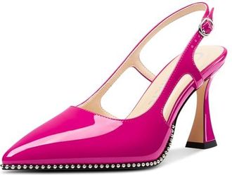 Castamere Femmes Slingback Bloc Chunky Haut High Talon Heel Ferm&eacute; Pointu Bout Escarpins Dress Mariage Party Chaussures 9 CM Heels Magenta 38 EU