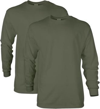 Gildan Lot de 2 t-Shirts &agrave; Manches Longues en Coton pour Homme, Vert Militaire (Lot de 2), 3XL