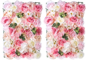 Nuptio 2 Stück Blumenwandpaneel 60cm X 40cm Weiß & Rosa Kunstrosen Künstliche Blume Blumenhintergrund, Blumenwandhintergrund für Party Hochzeit Brautdusche B