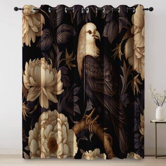 Generic Leuchtturm Thermovorhang f&uuml;r Schlafzimmer Schwarz Beige Gardinen mit &Ouml;sen Verdunkelungsvorh&auml;nge Tradition Blumen Wei&szlig;kopfseeadler Leuchtturm Thermovor