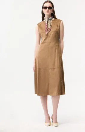 ADL Midikleid &Auml;rmelloses Veloursleder-Kleid