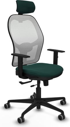 Piqueras y Crespo Ergonomischer Stuhl mit 1D-Armen, h&ouml;henverstellbare Lendenwirbelst&uuml;tze und Kopfteil, h&ouml;henverstellbar und neigbar, Wei&szlig; / Flaschengr&uuml;n