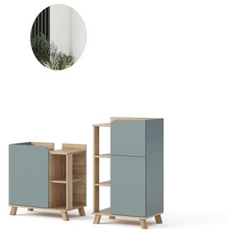Vicco Ensemble de meubles de salle de bain Karen, Bleu-gris, 3 pi&egrave;ces, avec armoire de milieu
