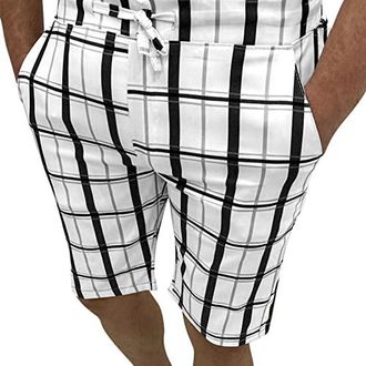 Generic Short d&eacute;contract&eacute; &agrave; carreaux pour homme - Taille moyenne - Avec poches - Short rapide en Y, Noir, 3XL