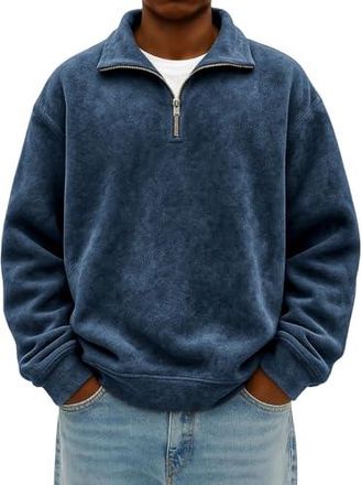 Generic Sweat-shirt pour homme sans capuche - Manches longues - Demi-fermeture &eacute;clair - Col montant - Pull en polaire confortable - T-shirt de sport d&eacute;contrac