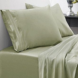 Sweet Home Collection 1500 Fadenzahl Ägyptische Qualität 4 Stück Deep Pocket Bed Sheet Set, Full, beige, graugrün, Queen