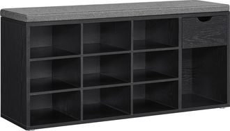 Vasagle Schuhbank, Schuhregal mit Schublade und offenen F&auml;chern, Sitzbank, gepolsterter Sitz, Flur, Schlafzimmer und Eingangsbereich, 30 x 104 x 48 cm, ebenho