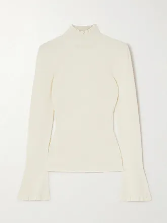 Proenza Schouler Pull À Col Montant En Mailles Côtelées À Volants Phyllis - Blanc cassé