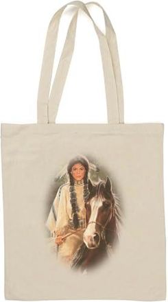 Generic Sac fourre-tout en coton naturel avec motif femme am&eacute;rindienne - Blanc