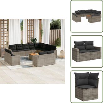 vidaXL 13-tlg. Garten-Sofagarnitur mit Kissen Grau Poly Rattan - Gartenm&ouml;bel Set - Lounge M&ouml;bel - Outdoor M&ouml;bel - Rattan Gartenm&ouml;bel - Wetterfeste