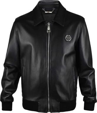 Philipp Plein Homme, Vestes, Noir, Taille: L Leather Bomber Jacket Skull
