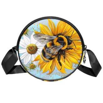 Generic Petit sac &agrave; bandouli&egrave;re rond pour femme, motif abeille, avec fermeture &eacute;clair, bretelles r&eacute;glables, style d&eacute;contract&eacute;, pour femmes et filles