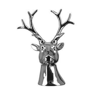 Fink Deko-Hirschkopf 12 x 20 x 25 cm Keramik silberfarben Dekofigur zum Aufstellen