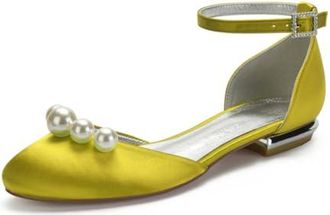 Generic Chaussures De Mariage Femme Élégant Rond Chaussures De Mariée Ballerines Satinée Plate Été Femmes 2Cm,Jaune,41 EU