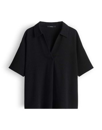 someday Kurzarmshirt Keliane aus Materialmix Falte vorn, V-Ausschnitt mit Polokragen f&uuml;r edle Looks