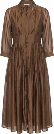 Max Mara Robe midi pliss&eacute;e Vetro - Femme - Robes - Brun - Taille: 38 FR